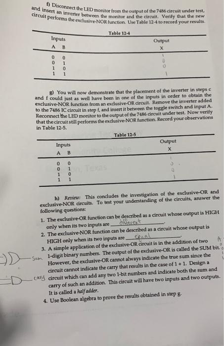 Solved f) Disconnect the LED monitor from the output of the | Chegg.com