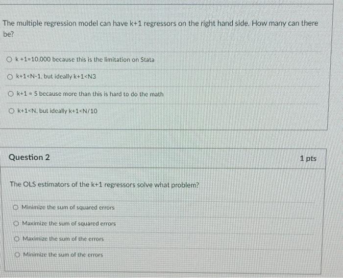Solved The multiple regression model can have k+1 regressors | Chegg.com