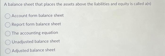 Solved A balance sheet that places the assets above the | Chegg.com