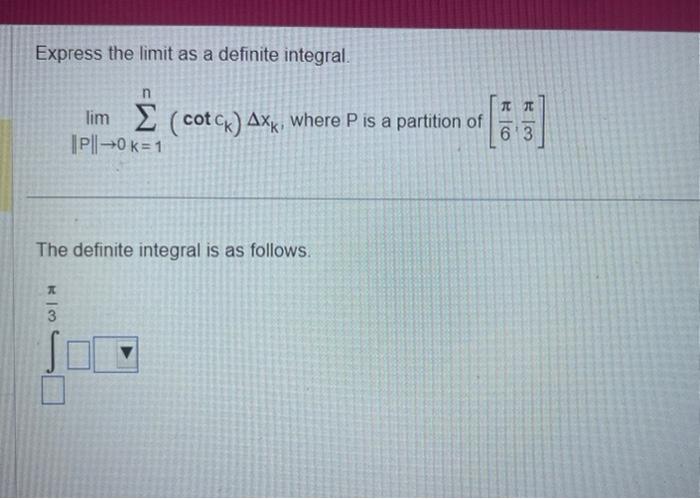 Solved Express the limit as a definite integral | Chegg.com