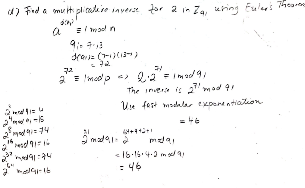 Solved Topics: Multiplicative inverses; Fermat, Euclid, | Chegg.com