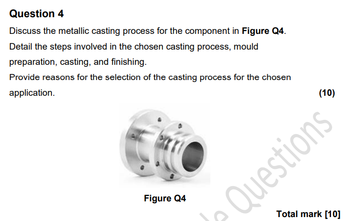 Solved Question 4Discuss the metallic casting process for | Chegg.com