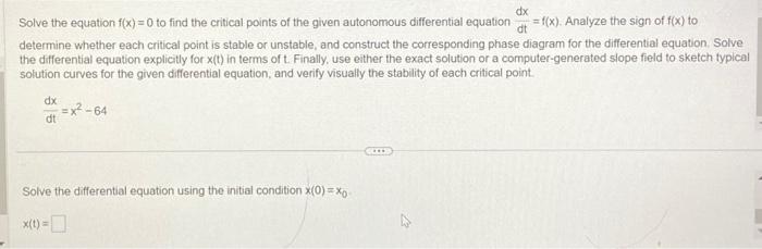 Solved Solve the equation f(x)=0 to find the critical points | Chegg.com
