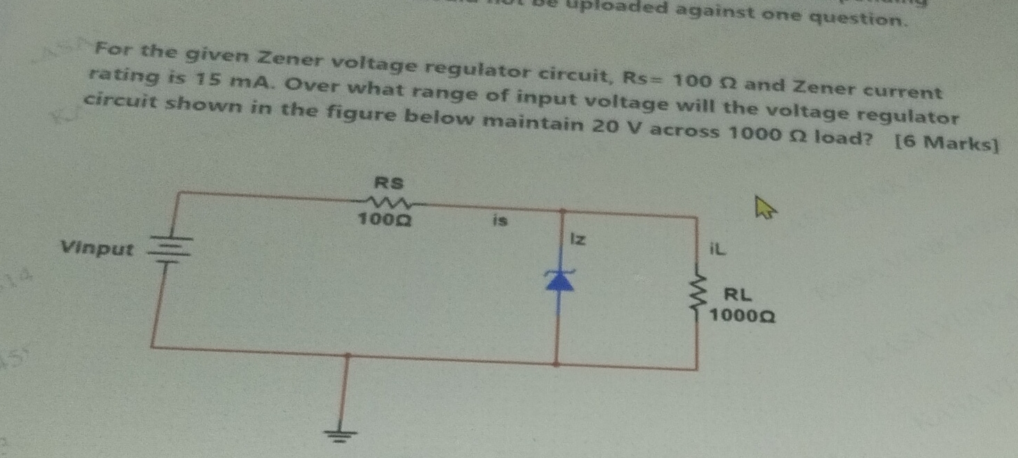 Solved For the given Zener voltage regulator circuit, Rs | Chegg.com