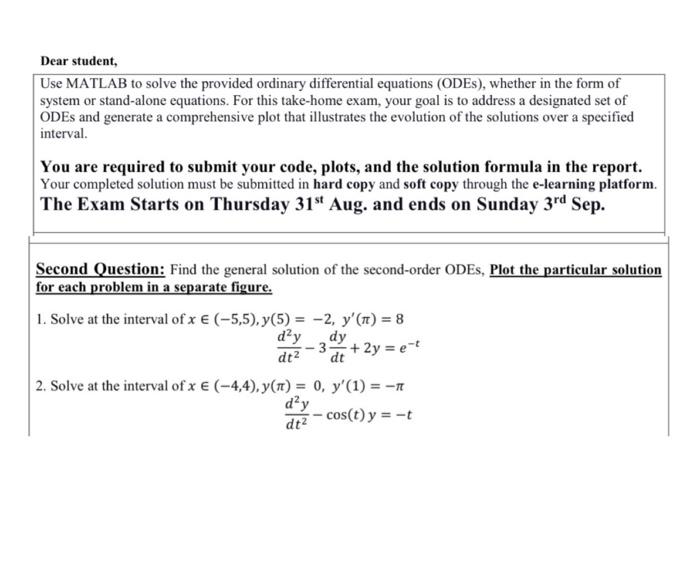 Solved Use MATLAB to solve the provided ordinary | Chegg.com