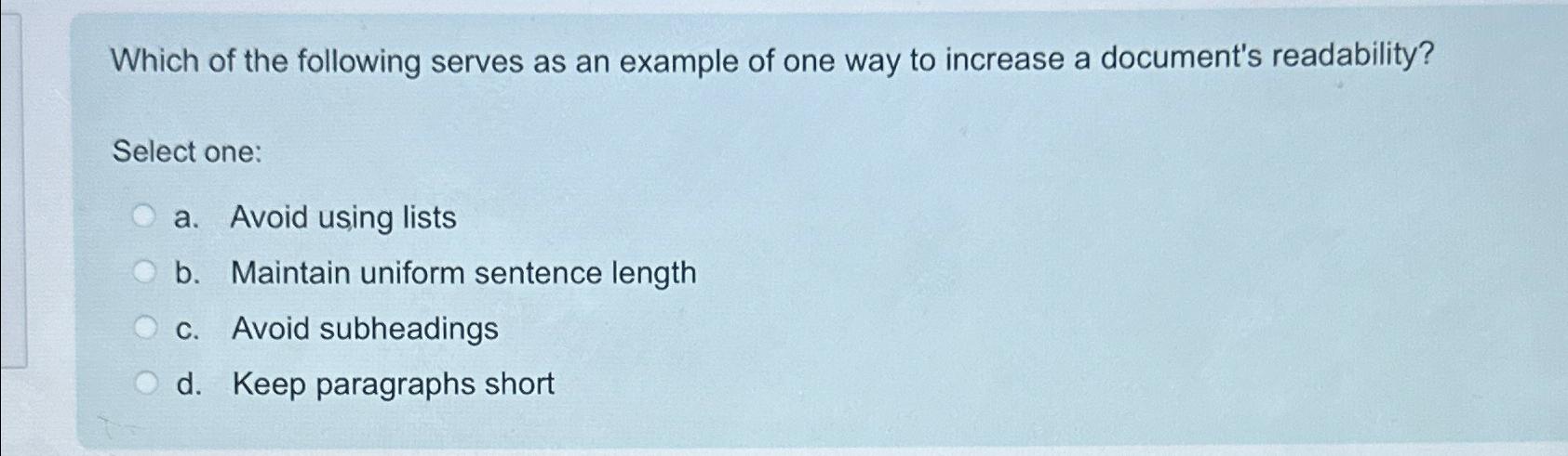Solved Which of the following serves as an example of one | Chegg.com