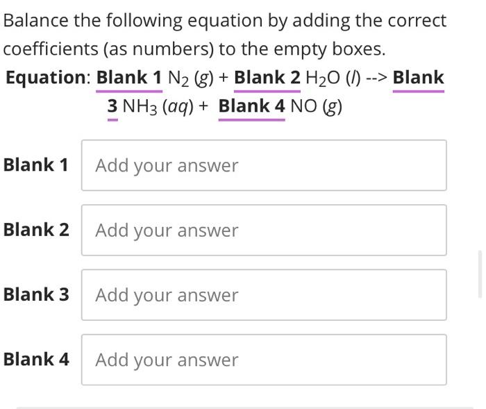 Solved Balance the following equation by adding the correct | Chegg.com