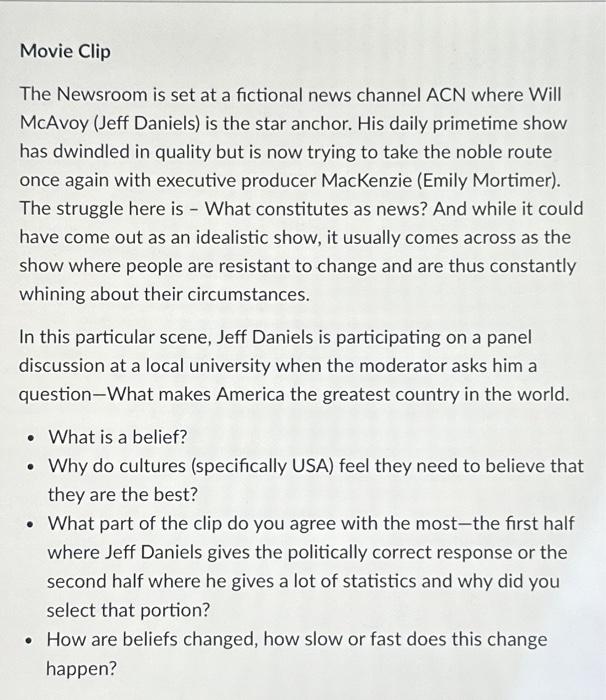 Movie Clip The Newsroom is set at a fictional news | Chegg.com