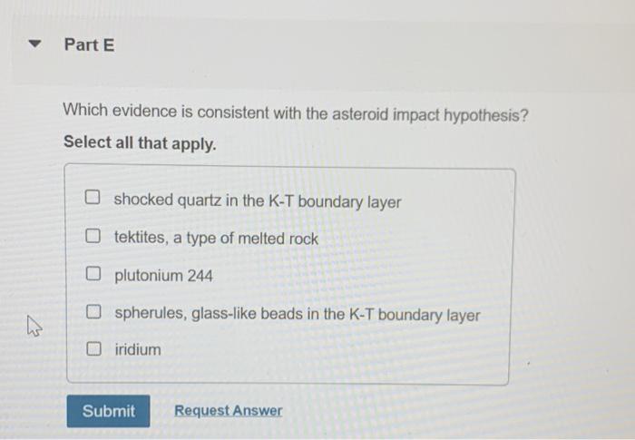 Solved Part E Which evidence is consistent with the asteroid | Chegg.com