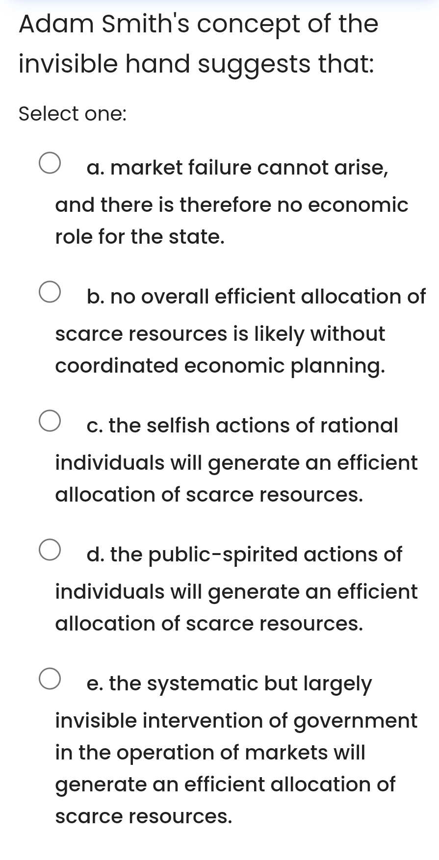 Solved Adam Smith's concept of the invisible hand suggests | Chegg.com