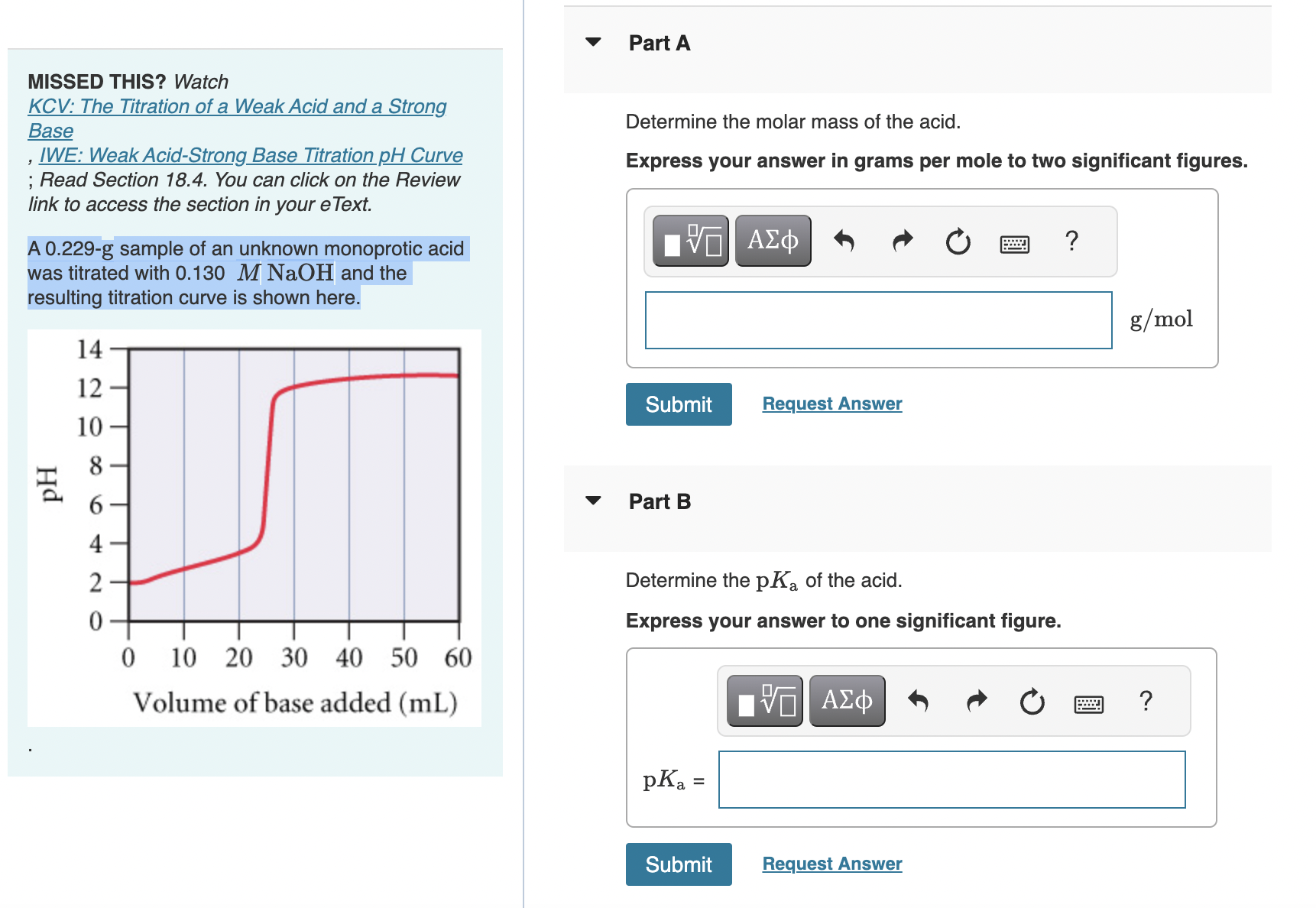 Solved Part AMISSED THIS? WatchKCV: The Titration of a Weak | Chegg.com
