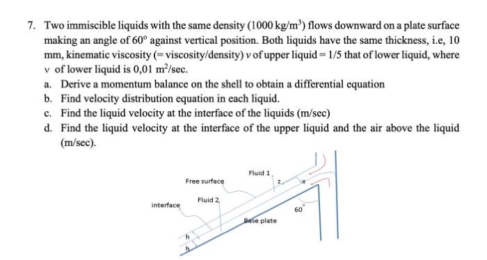 Solved 7. Two immiscible liquids with the same density (1000 | Chegg.com