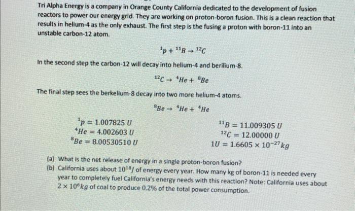 Solved Tri Alpha Energy is a company in Orange County | Chegg.com