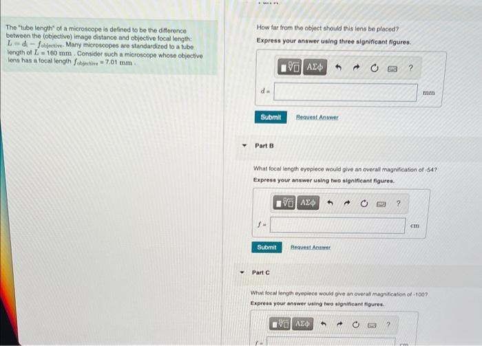Solved The tube length of a microscope is defined to be the | Chegg.com