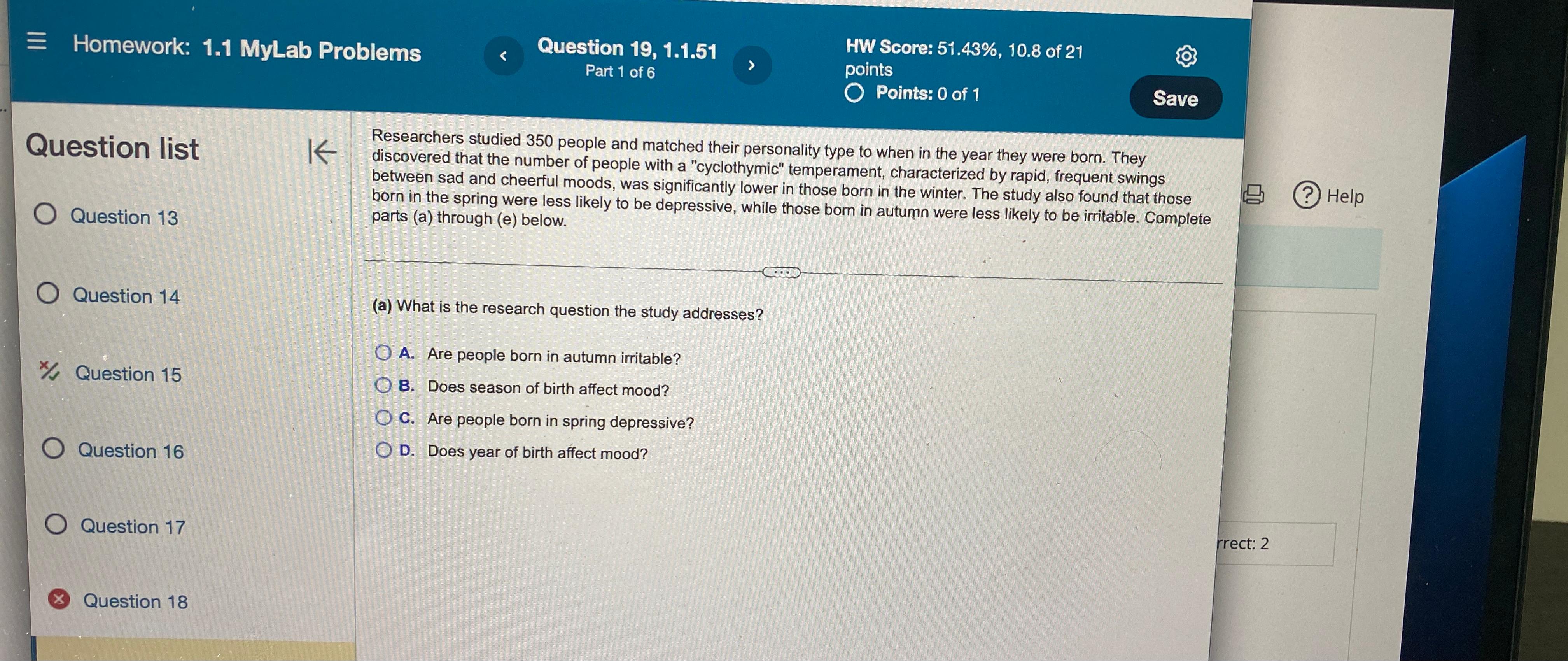 Solved Homework: 1.1 ﻿MyLab ProblemsQuestion 19, 1.1.51HW | Chegg.com