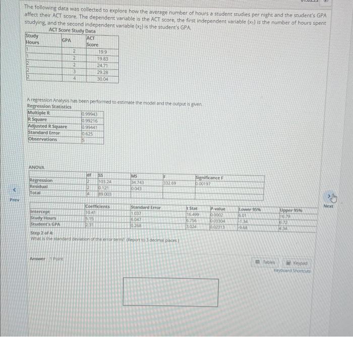 Solved The following data was collected to explore how the | Chegg.com