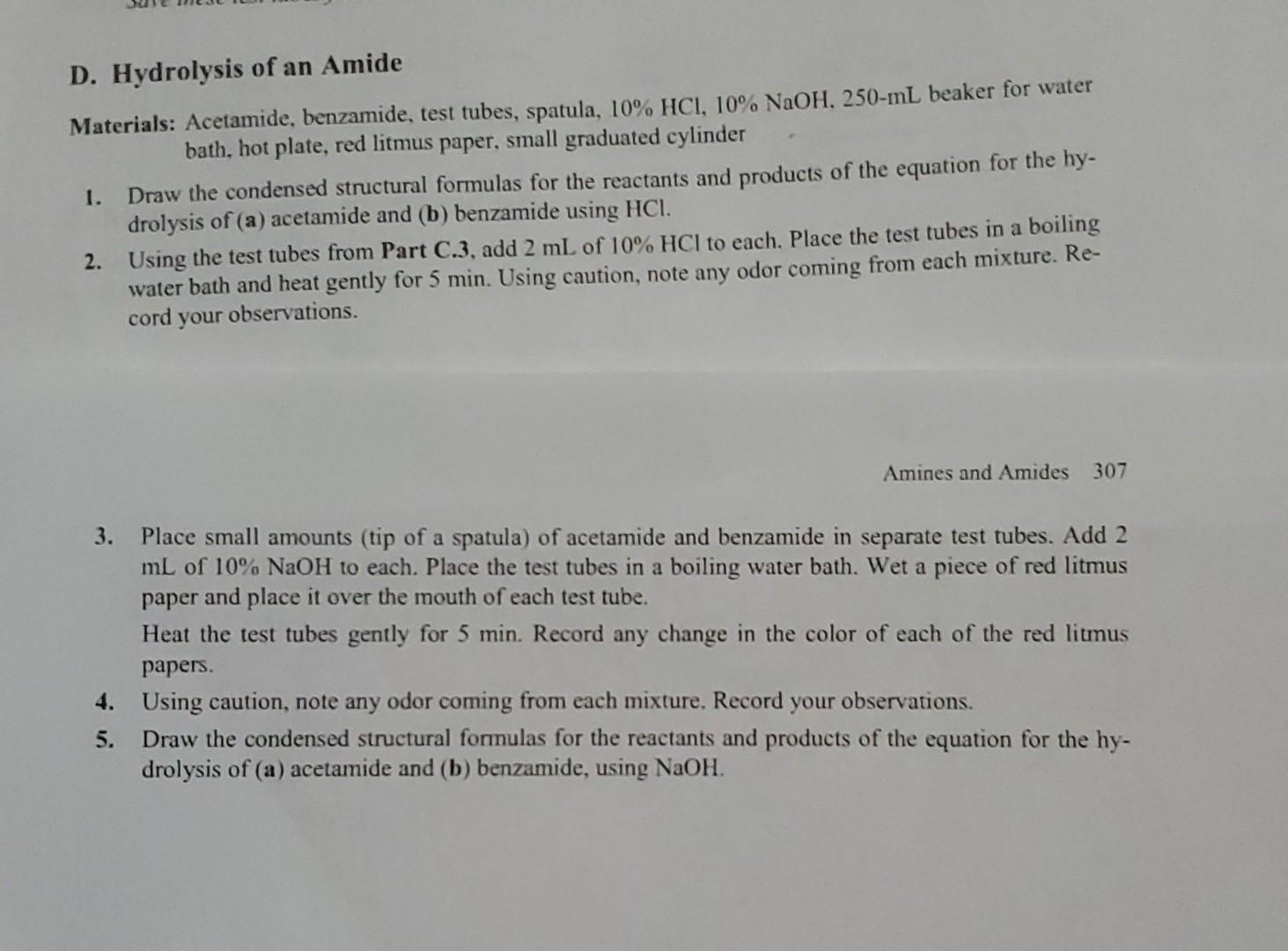 Solved D. Hydrolysis of an Amide Materials: Acetamide, | Chegg.com