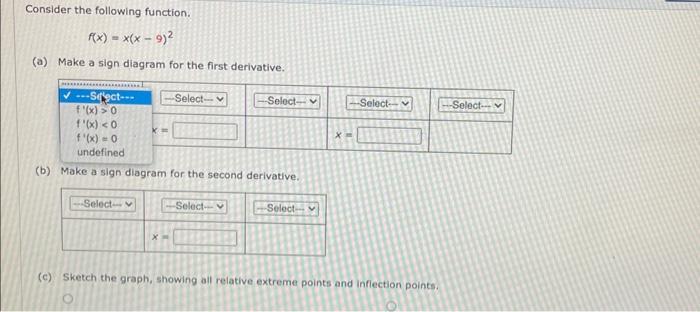 Solved Consider the following function. f(x)=x(x−9)2 (a) | Chegg.com