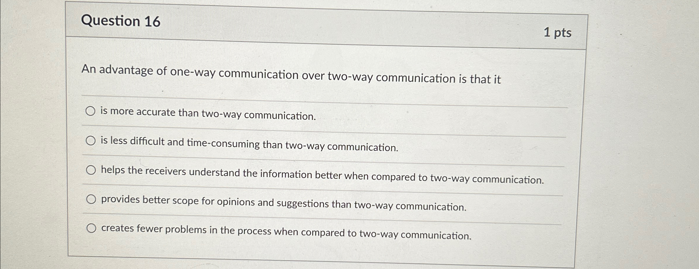 Solved Question 161 ﻿ptsAn advantage of one-way | Chegg.com