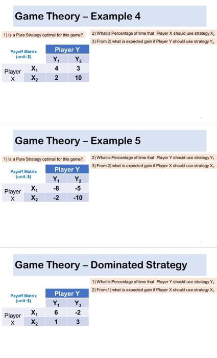Solved Game Theory - Example 4 1) is a Pure Strategy optimal | Chegg.com