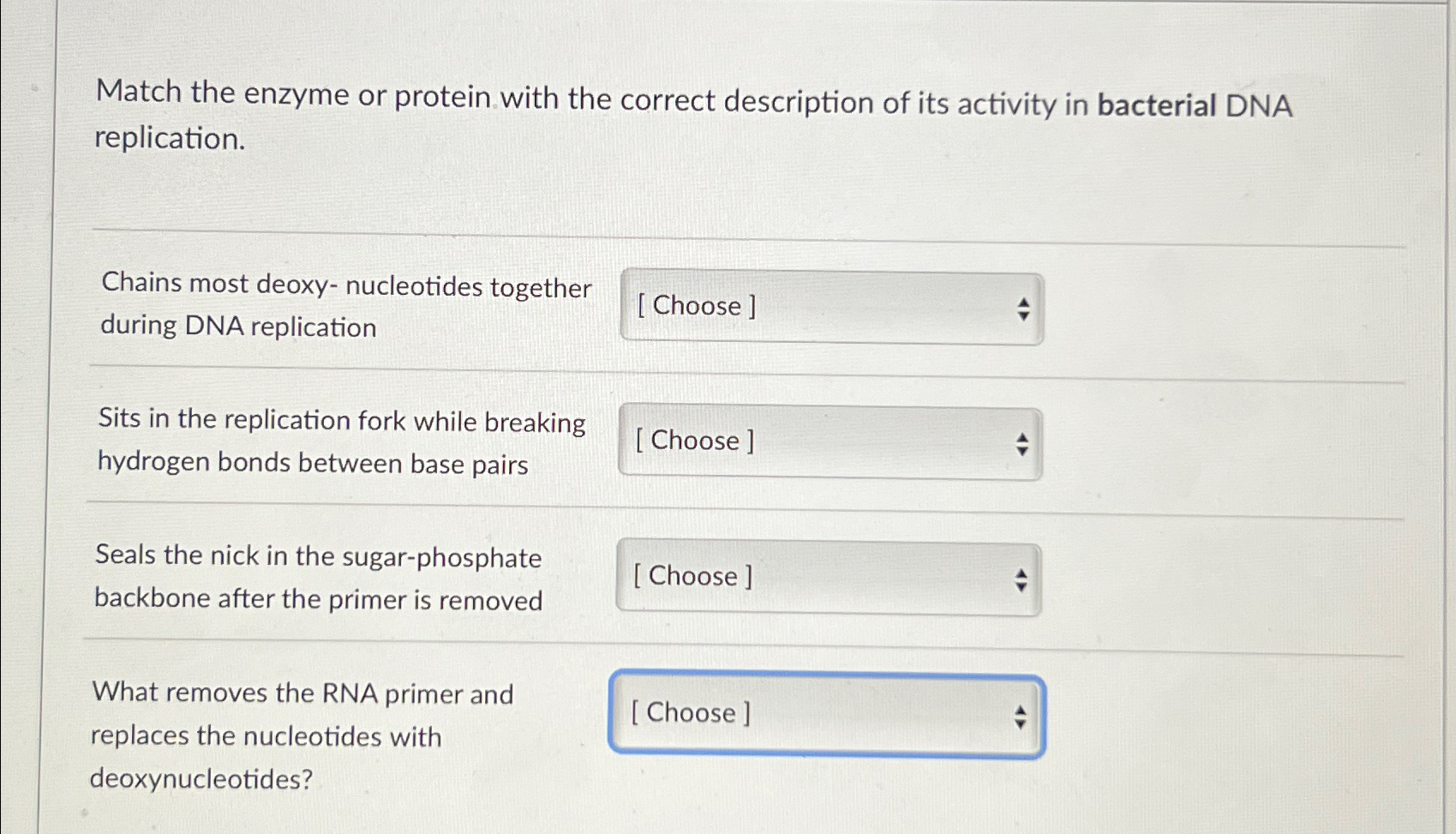 Solved Match the enzyme or protein with the correct | Chegg.com