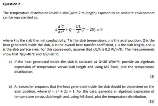 Solved Question 2The temperature distribution inside a slab | Chegg.com