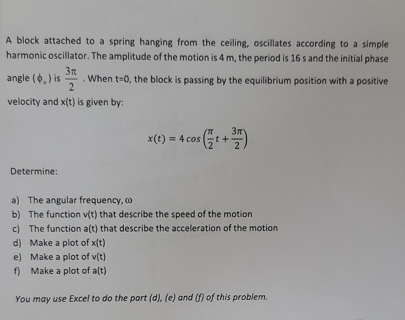 Solved A block attached to a spring hanging from the | Chegg.com
