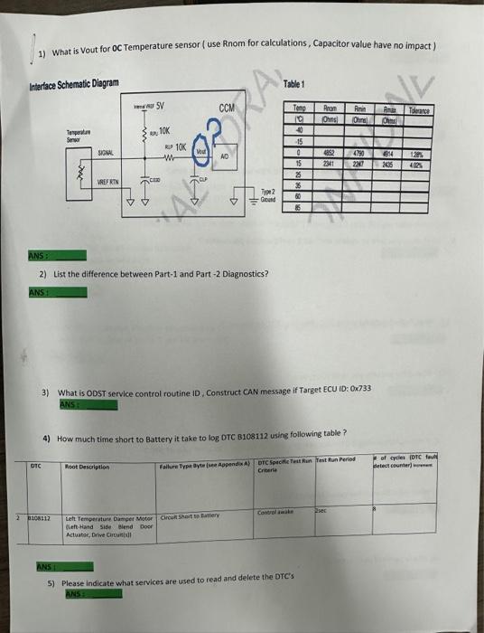 Solved 1) What is Vout for oC Temperature sensor ( use Rnom | Chegg.com