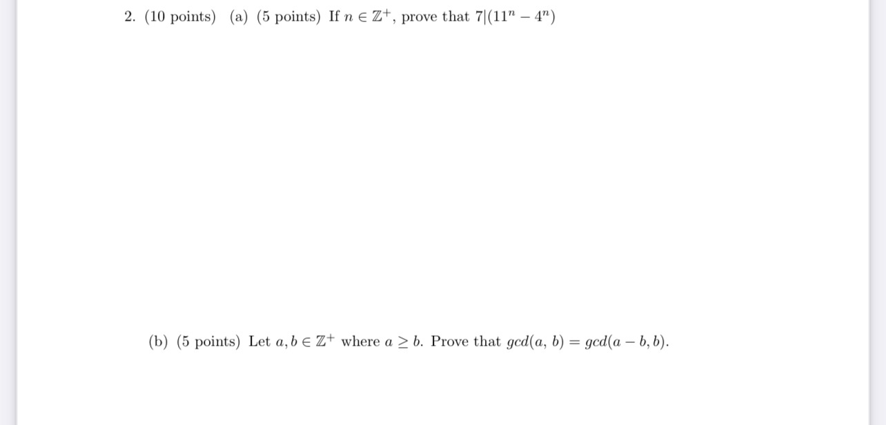 Solved (10 ﻿points) (a) (5 ﻿points) ﻿If ninZ+, ﻿prove that | Chegg.com