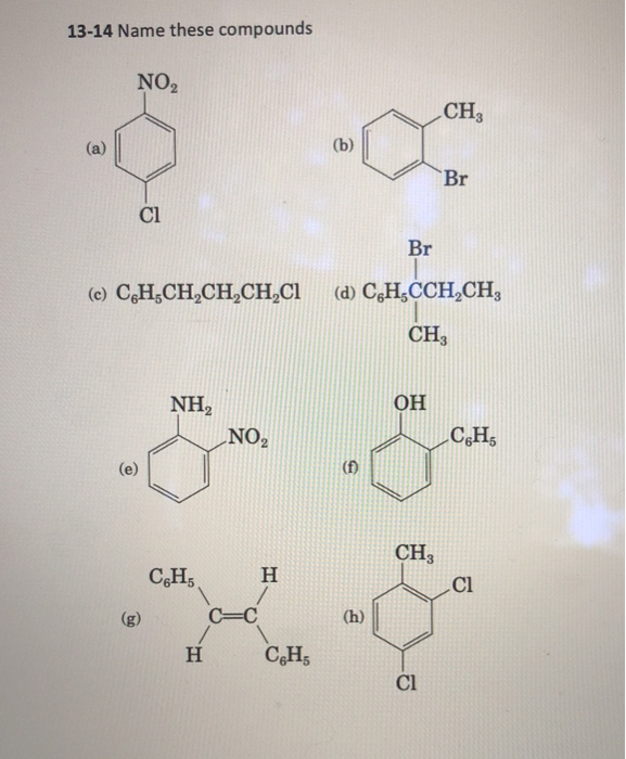 Solved 13-14 Name these compounds NO2 CH , (a) (b) Br CI Br | Chegg.com