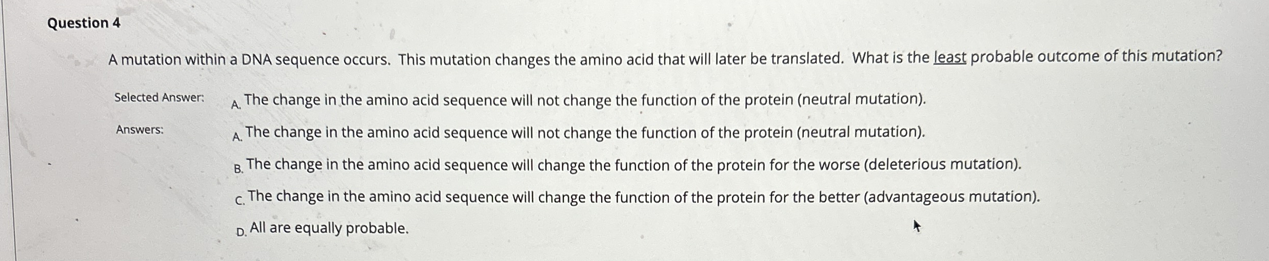 Solved Question 4A mutation within a DNA sequence occurs. | Chegg.com