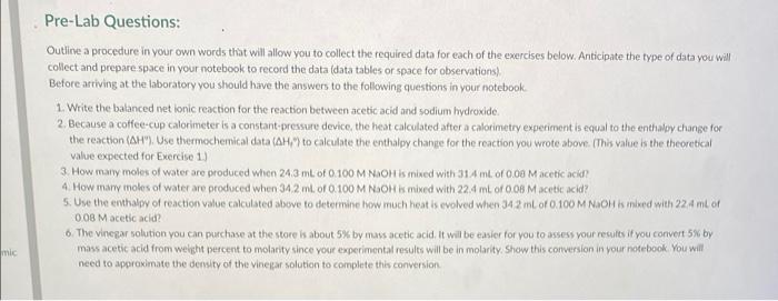 Solved Pre-Lab Questions: Outline a procedure in your own | Chegg.com