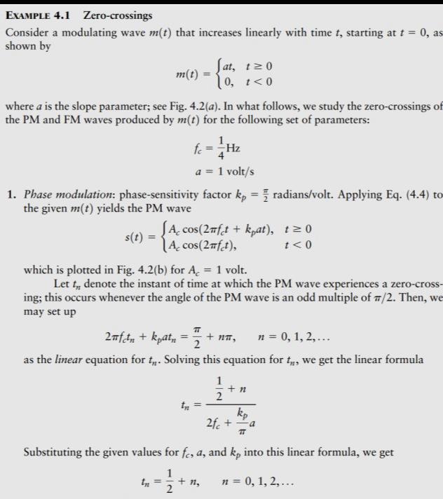 Solved EXAMPLE 4.1 ﻿Zero-crossingsConsider a modulating wave | Chegg.com
