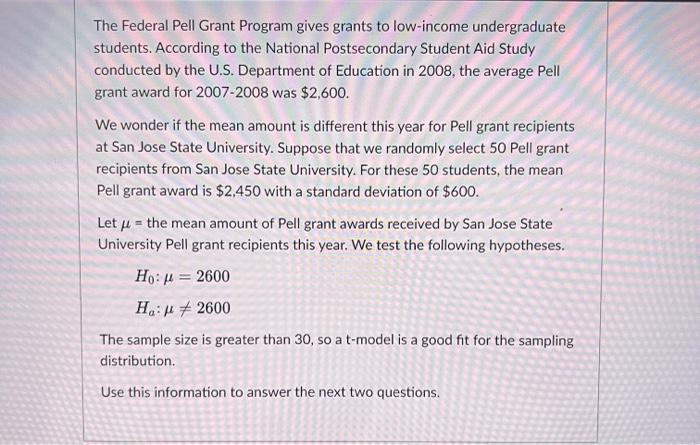 Solved The Federal Pell Grant Program gives grants to | Chegg.com