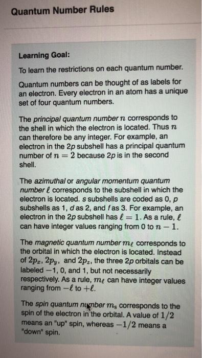 Solved Quantum Number Rules Learning Goal: To learn the | Chegg.com