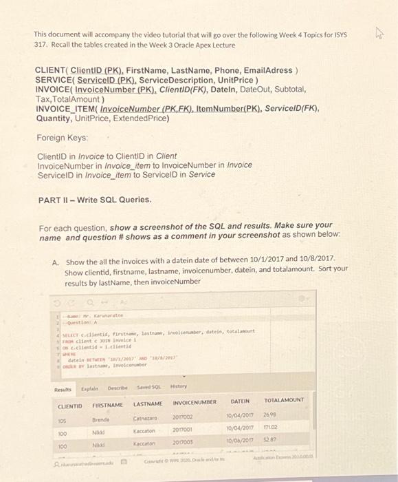 Solved This document will accompany the video tutorial that | Chegg.com