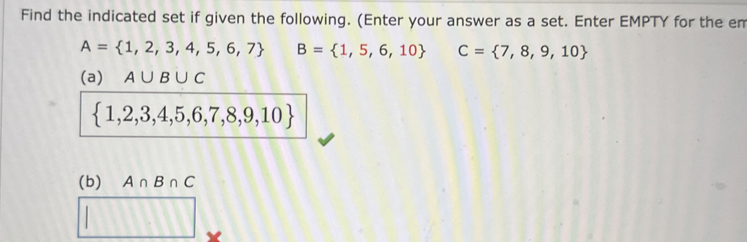 Solved Find the indicated set if given the following. (Enter | Chegg.com