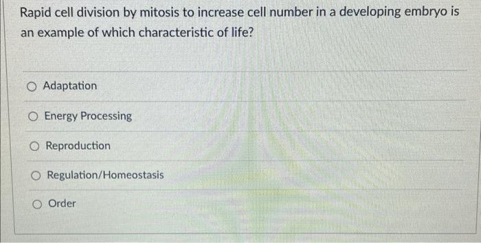 Solved Rapid cell division by mitosis to increase cell | Chegg.com