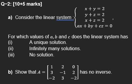 a) Consider the linear system | Chegg.com