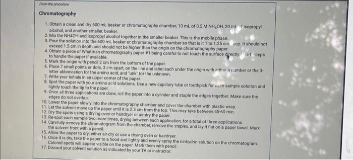 Solved Chromatography 1. Obtain a clean and dry 600ml beaker | Chegg.com