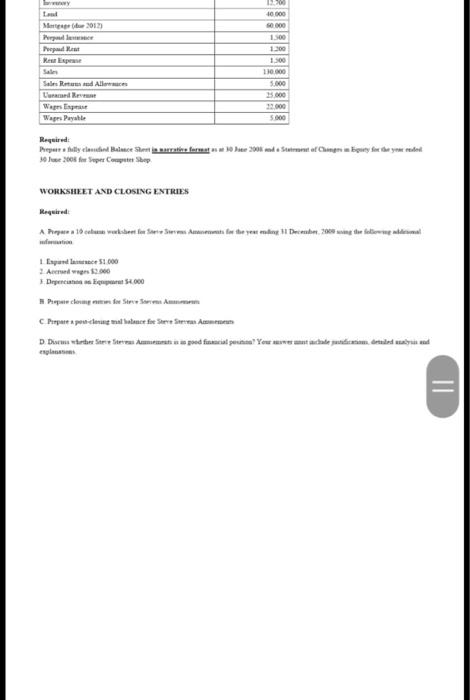 Solved Required: Prepare a fully classified Balance Sheet in | Chegg.com