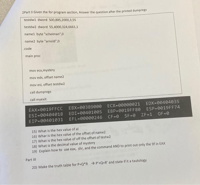 Solved 2Part II Given the for program section, Answer the | Chegg.com