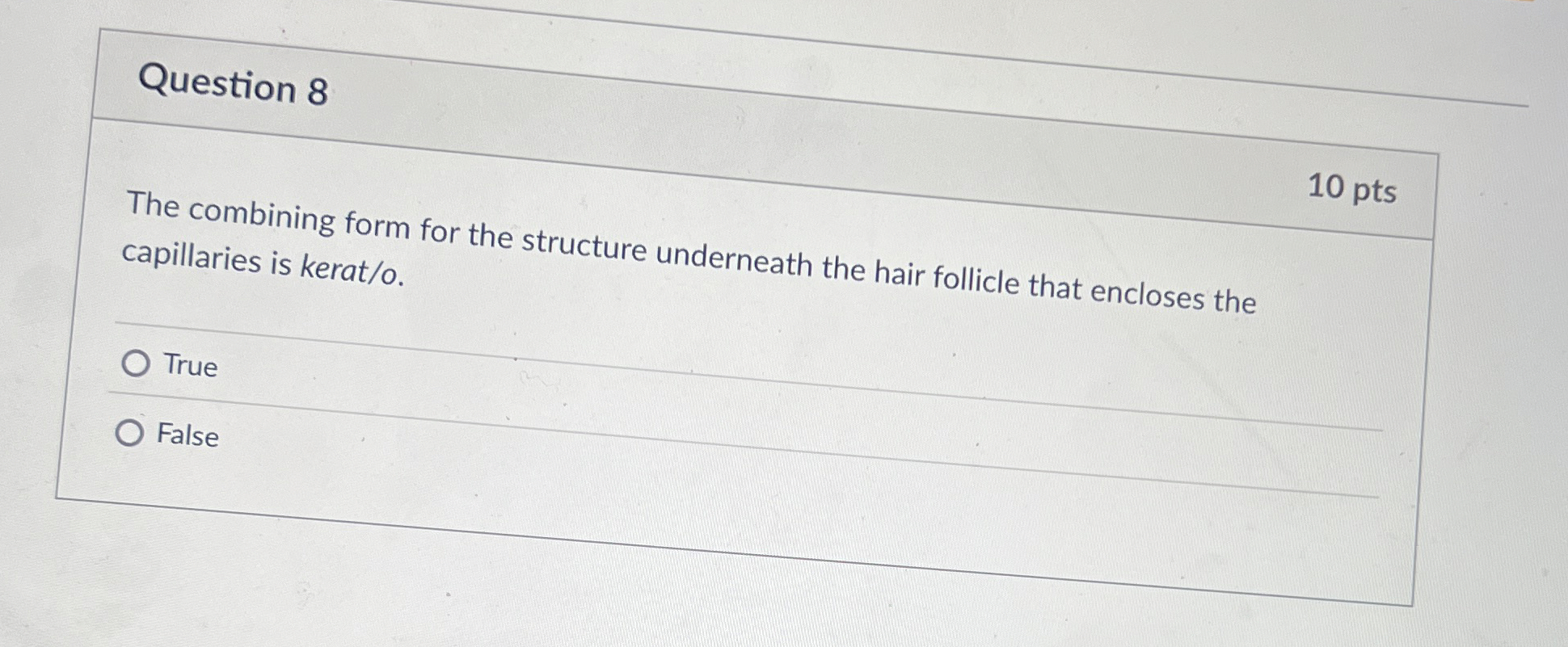 Solved Question 810 ﻿ptsThe combining form for the structure | Chegg.com
