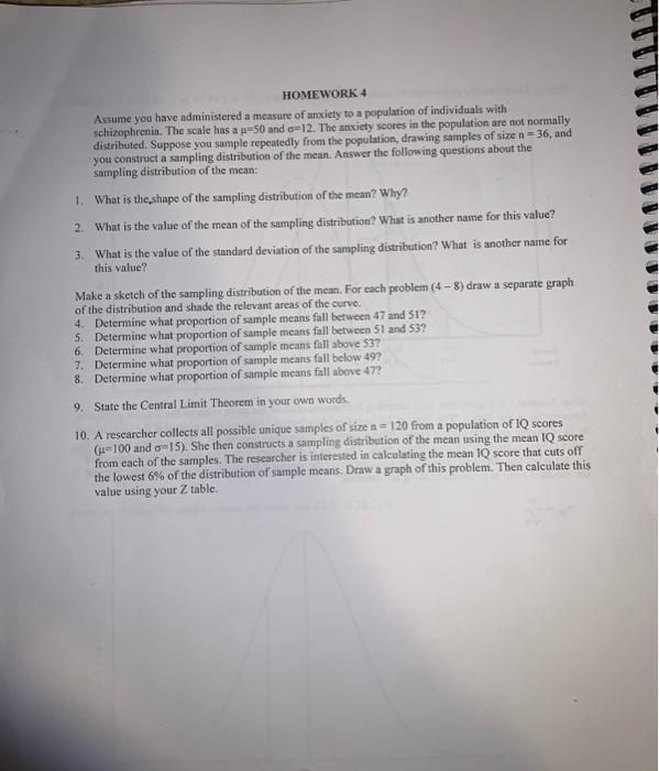 Solved Assume you have administered a measure of anxiety to | Chegg.com