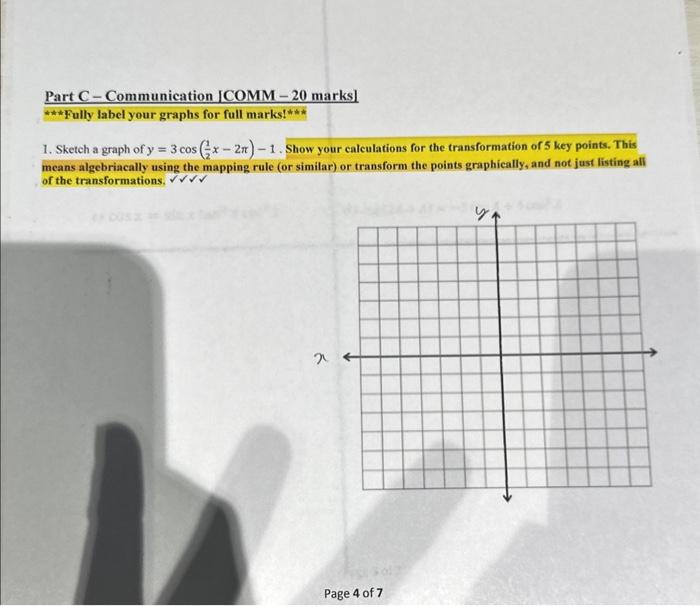 Solved 1. Sketch a graph of y=3cos(21x−2π)−1. Show your | Chegg.com