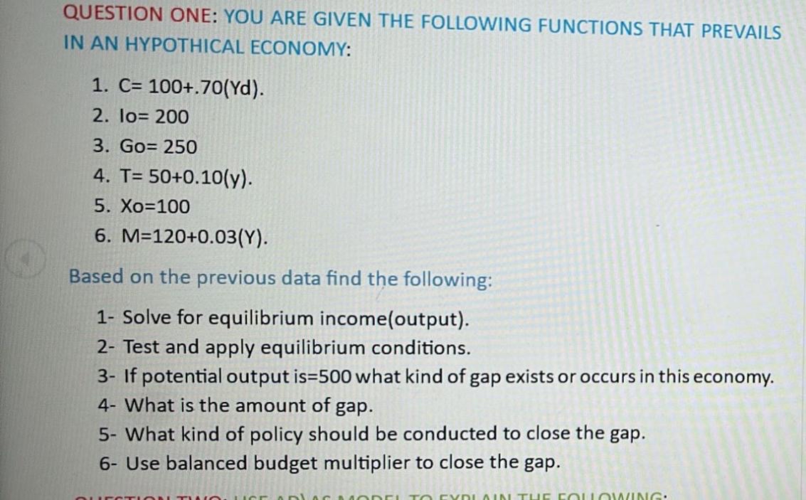 Solved QUESTION ONE: YOU ARE GIVEN THE FOLLOWING FUNCTIONS | Chegg.com