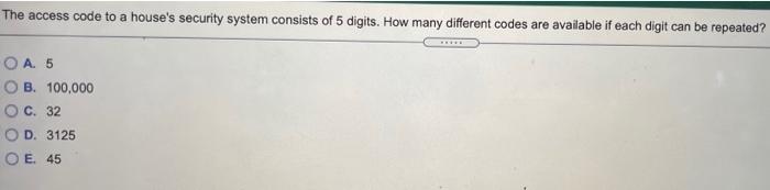 Solved The access code to a house's security system consists | Chegg.com