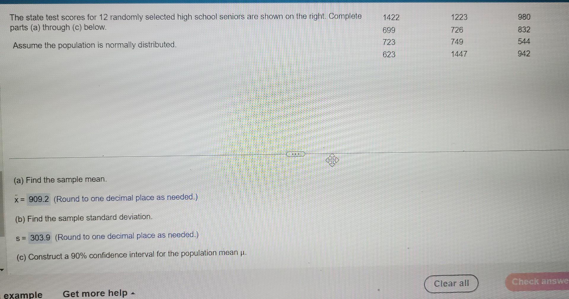 Solved The state test scores for 12 randomly selected high | Chegg.com
