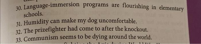 Identify the status of the main verbs in the | Chegg.com