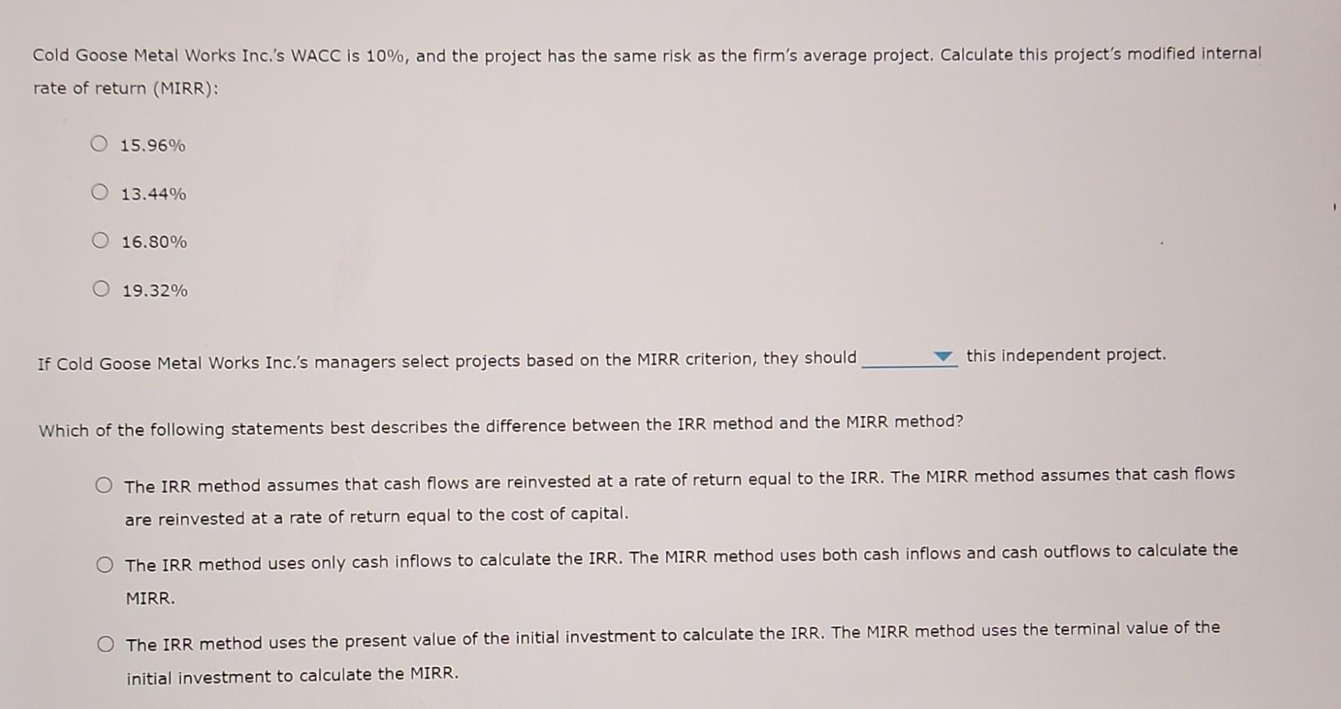 Solved Cold Goose Metal Works Inc. is analyzing a project | Chegg.com